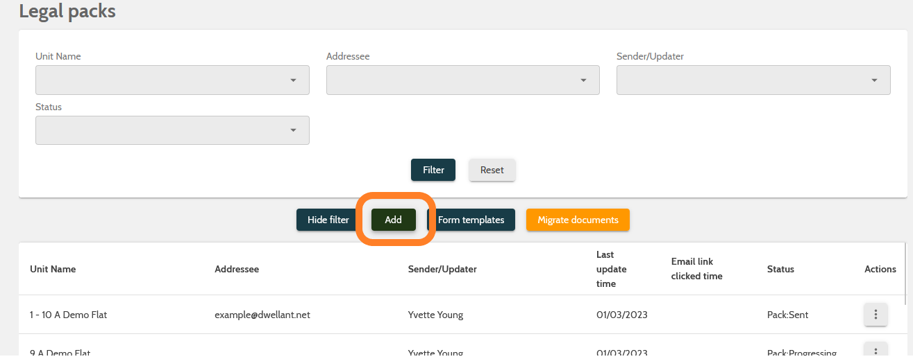 Creating and Sending a Legal Pack – Dwellant Help Centre