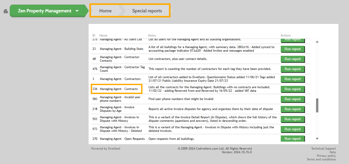Contract Owner Report – Dwellant Help Centre